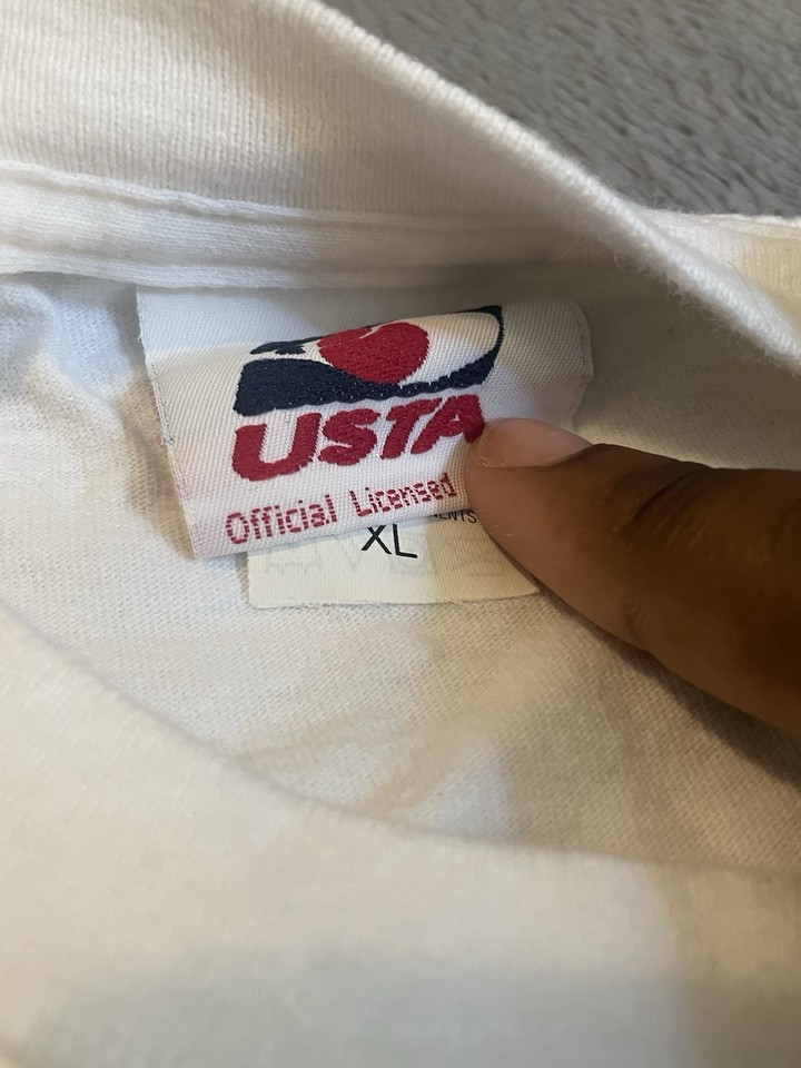 Vintage US Open 1999 Tennis T-Shirt Big Logo Size XL White USTA Single ...