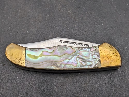 RARE Taylor Cutlery Elk Horn 1980 Abalone Shell Brass Bolster Pocket ...