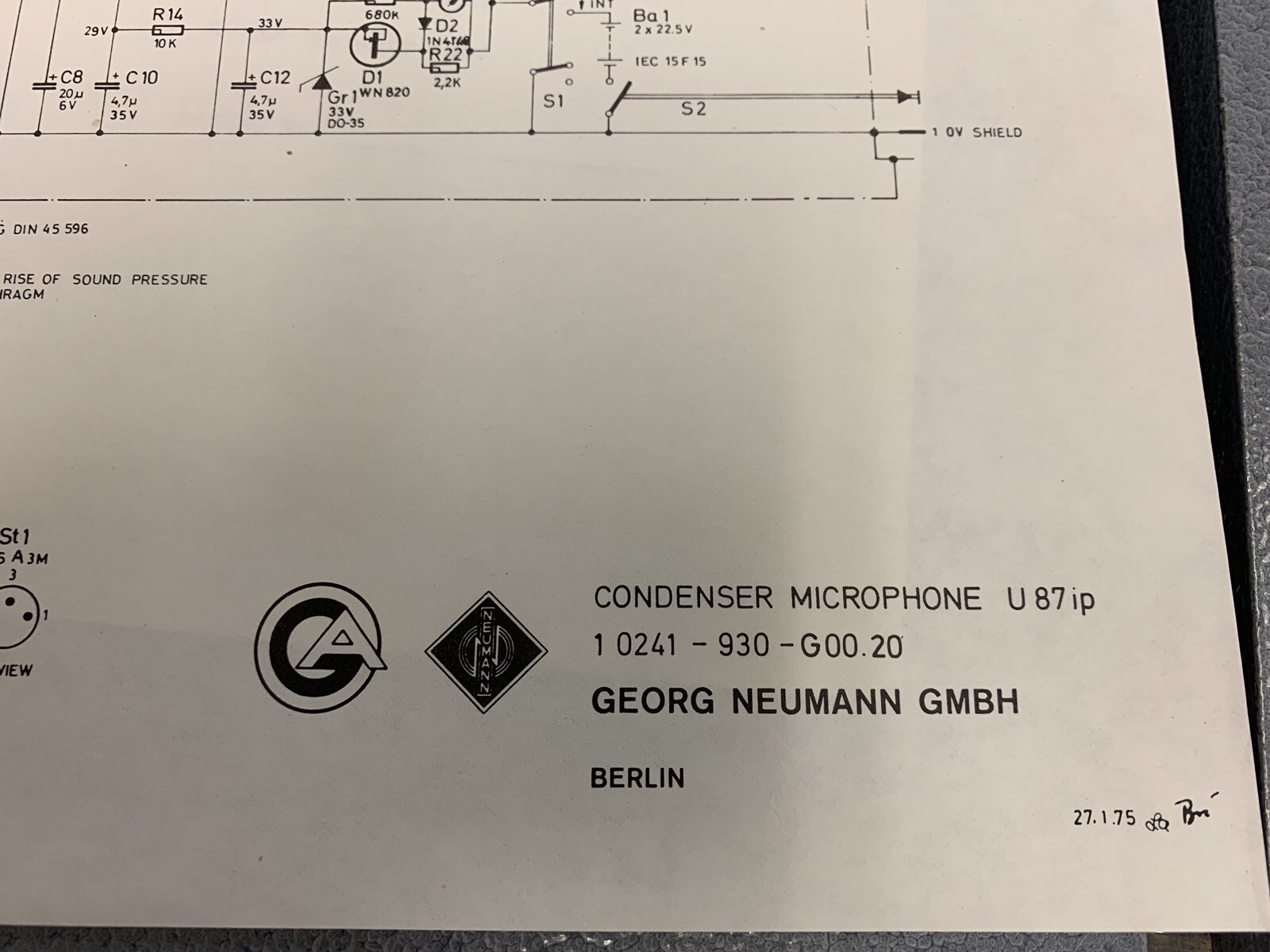 Vintage 1975 Neumann U87 Condenser Mic Microphone Original Pack List ...