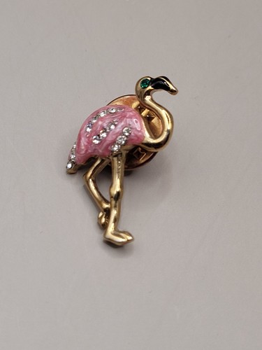 Vintage Flamingo Stork Brooch Pin Goldtone Pink Rhinestones Unbranded ...