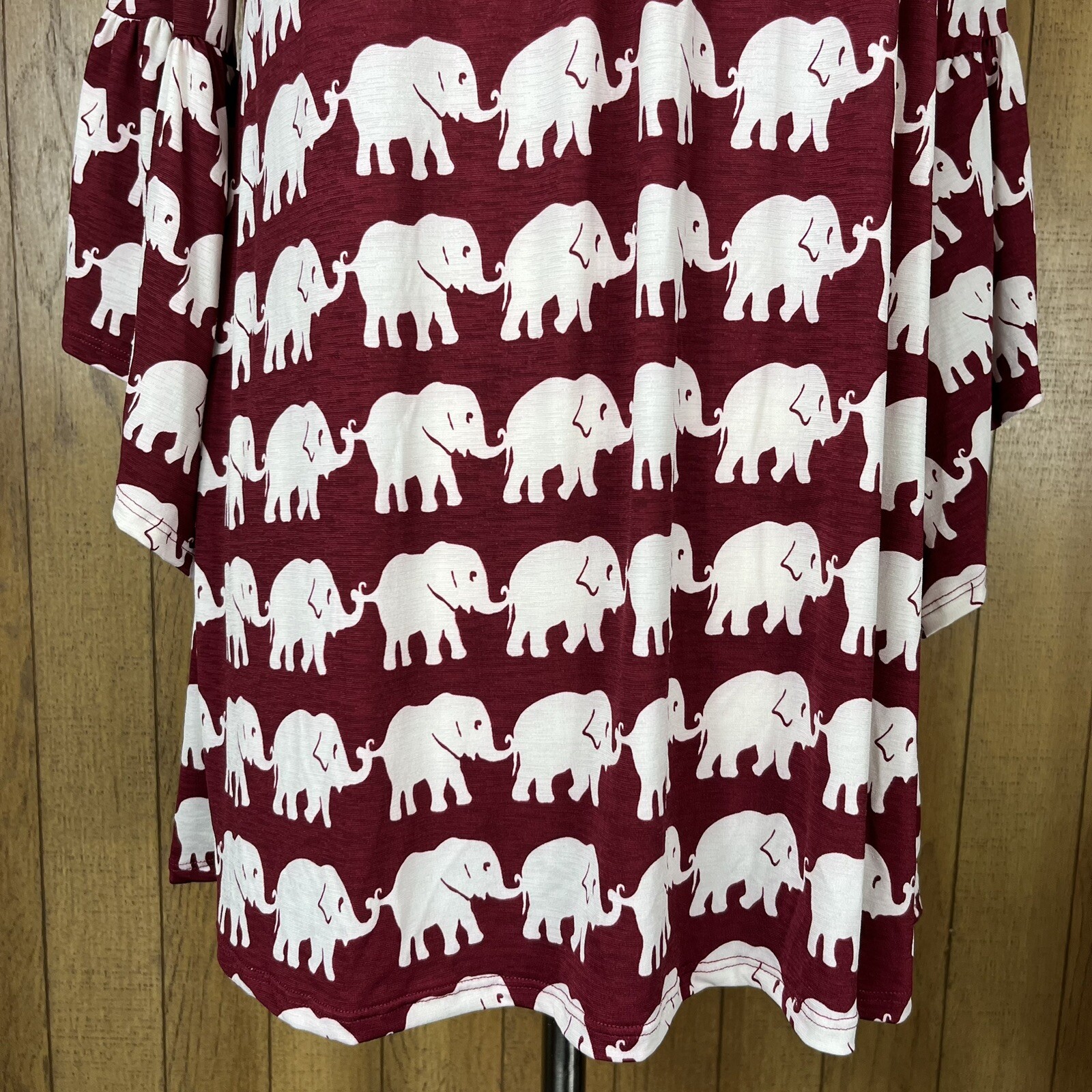 Unbranded (Size L) Maroon Elephants Print Flutter Sleeves Blouse Top ...