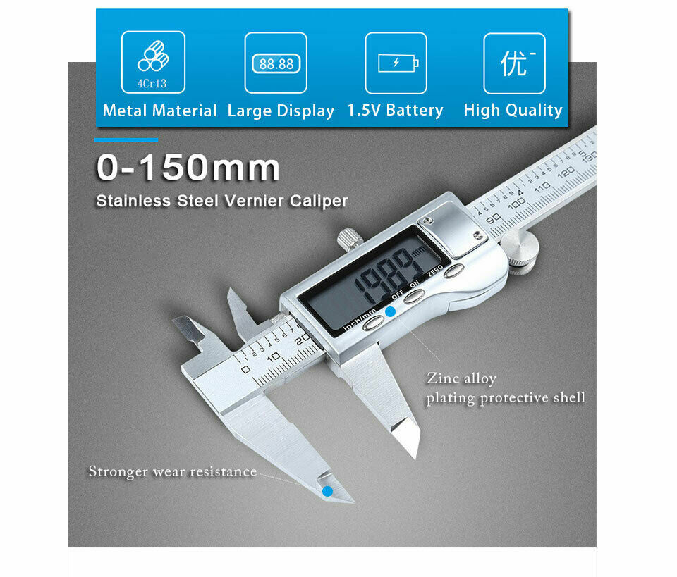 150mm Vernier Caliper Stainless Steel Digital Caliper 6 inch Measuring Tools US | eBay