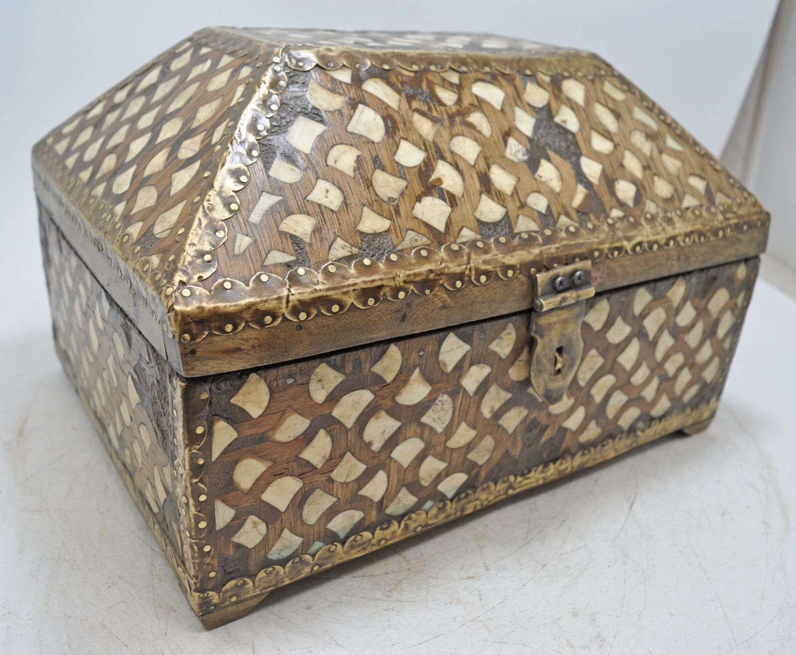 Antique Wooden Dome Shaped Storage Chest Box Original Old Inlay Work | eBay
