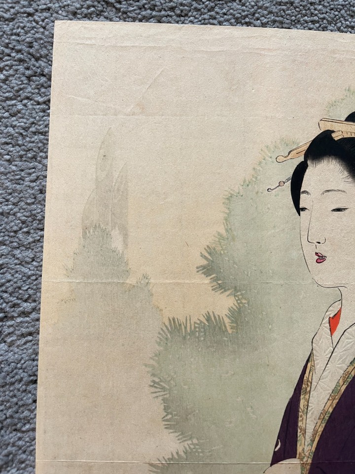 Old Japanese woodblock print of a woman in purple kimono by Keishu | eBay