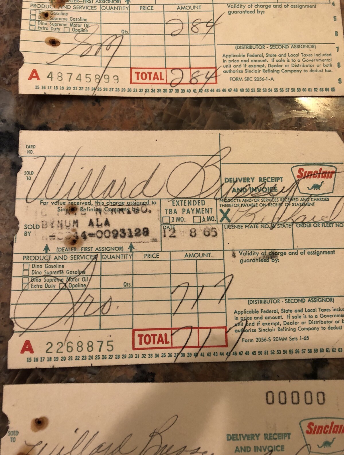 Six Vintage 1960s Sinclair Gasoline Invoice Receipt Bynum Alabama | eBay