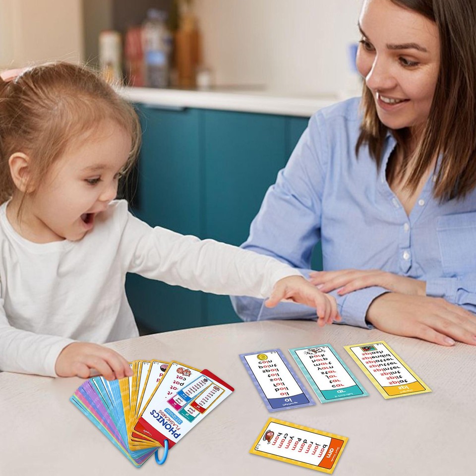 Kids Phonics Flash Cards Spelling Reading Learning Visual Word Games ...