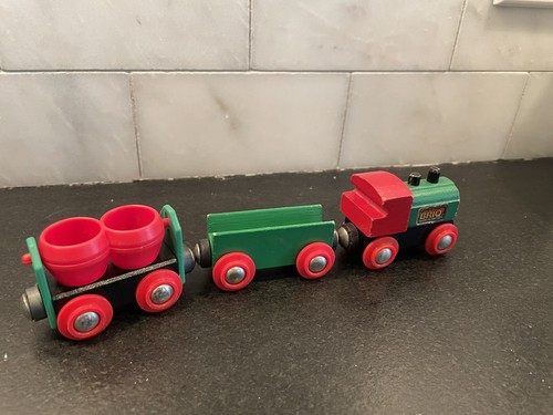 Vintage Brio Red green Wooden Train Locomotive 33610 Cement Train | eBay