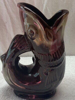 Vintage Fish Jug Pitchers Brown Glaze Red Wear | eBay