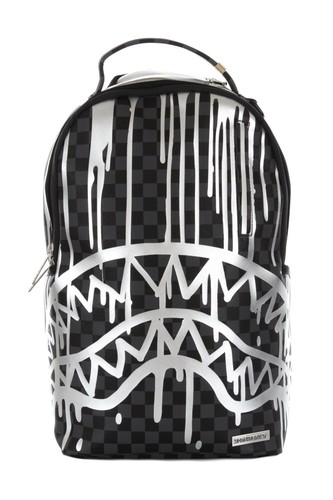 Sprayground Black Silver Backpack Shark In Paris Monogram Back School ...
