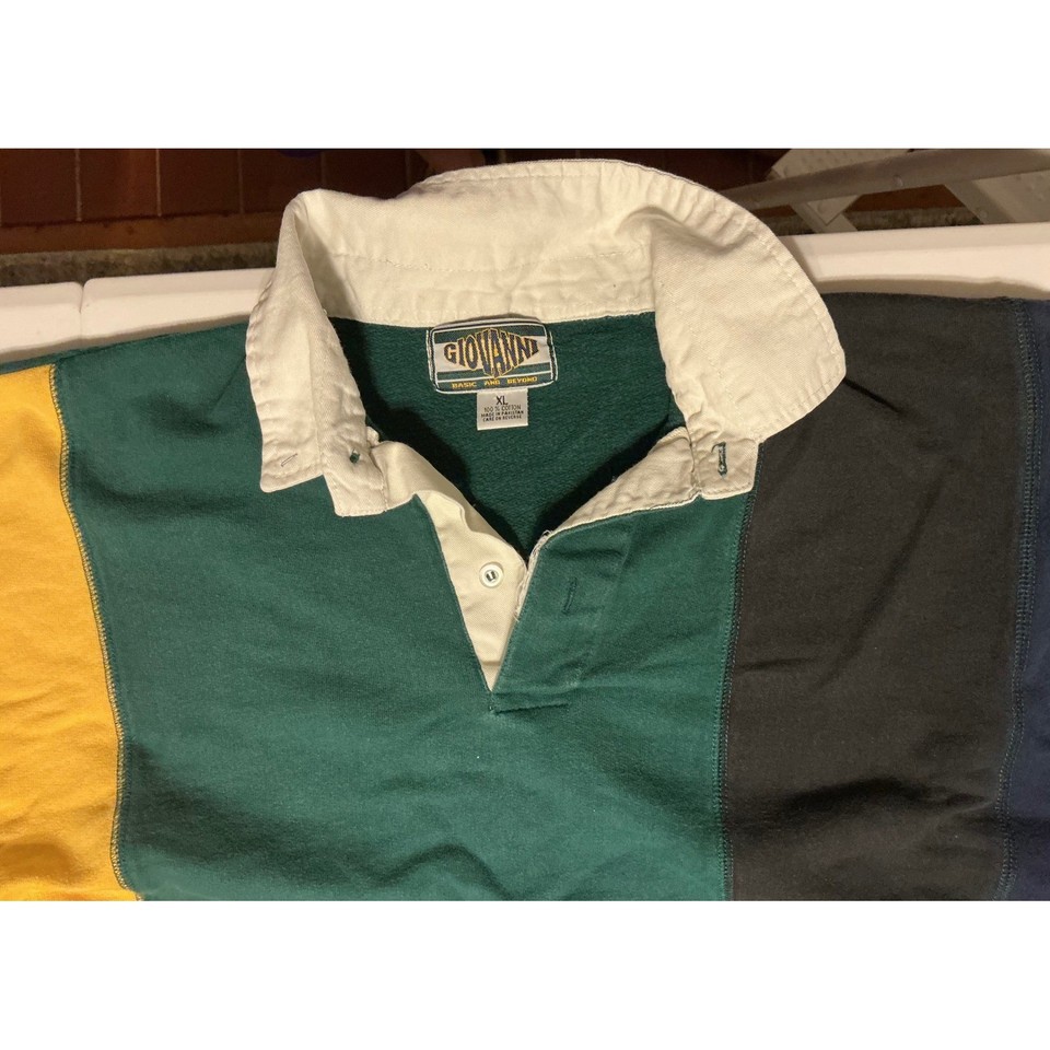 Color Block Rugby Shirt Mens XL Green Yellow Black Navy Long Sleeve ...