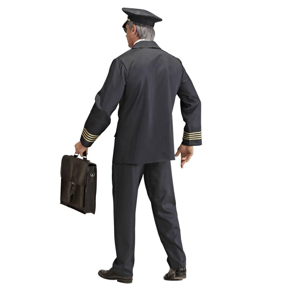 AIRLINE PILOT FANCY DRESS COSTUME – JACKET TROUSERS & HAT – ADULTS ...