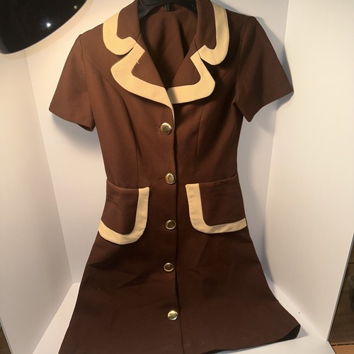 VTG 1950s Diner brown WAITRESS Style UNIFORM DRESS small | eBay