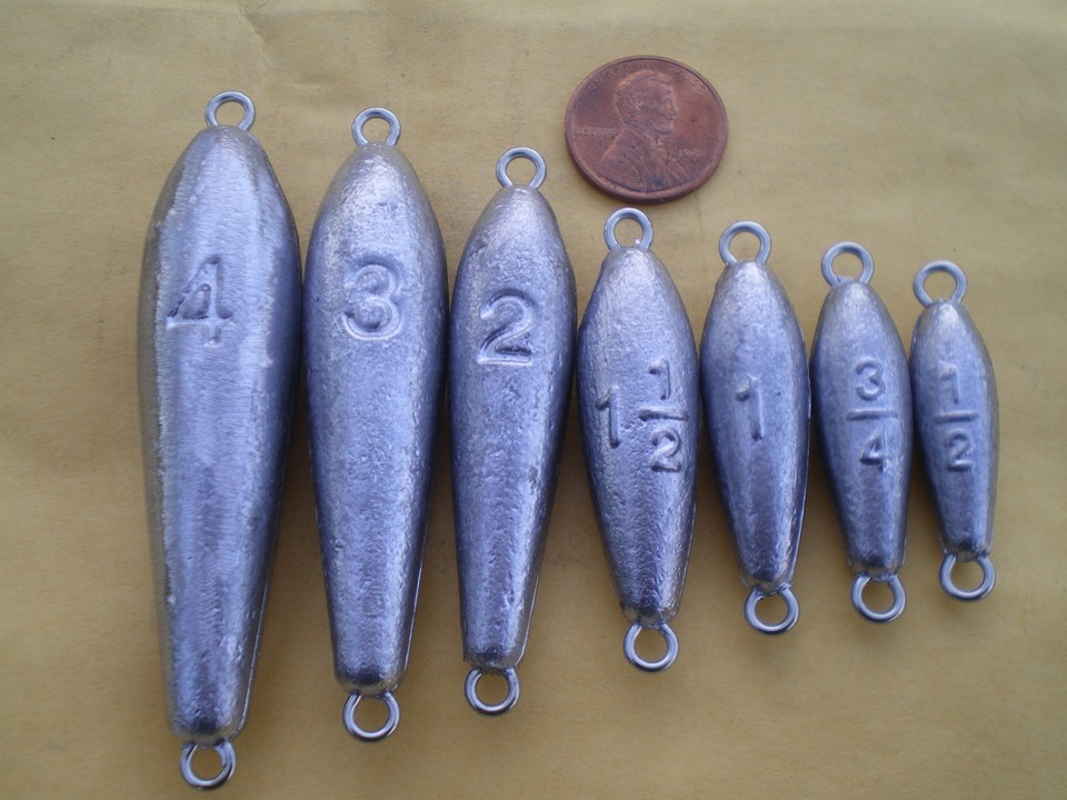 100 PCS. IN LINE TROLLING SINKER, 1/2 OZ. WITH #1 STAINLESS STEEL WIRE ...