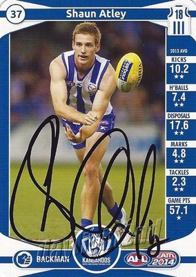 Signed 2014 NORTH MELBOURNE KANGAROOS AFL Card SHAUN ATLEY | eBay Australia