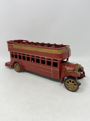 Cast Iron Double Decker Bus Red Gold And Black Rolling Wheels | eBay