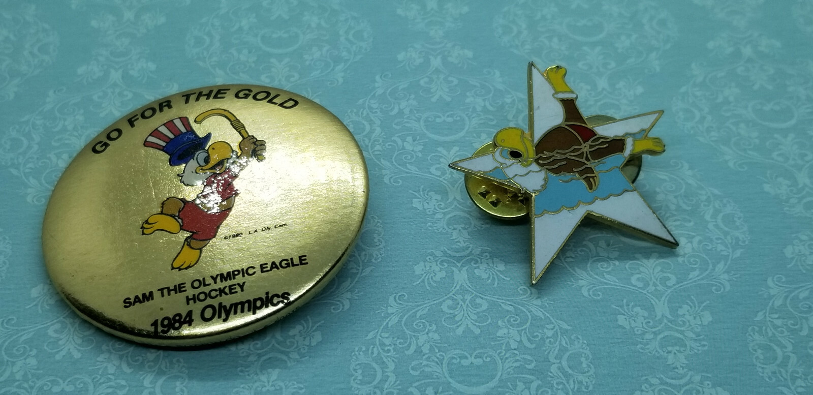 Olympics Eagle Pins 1984 & Star Swimming Enamel Vinta… - Gem