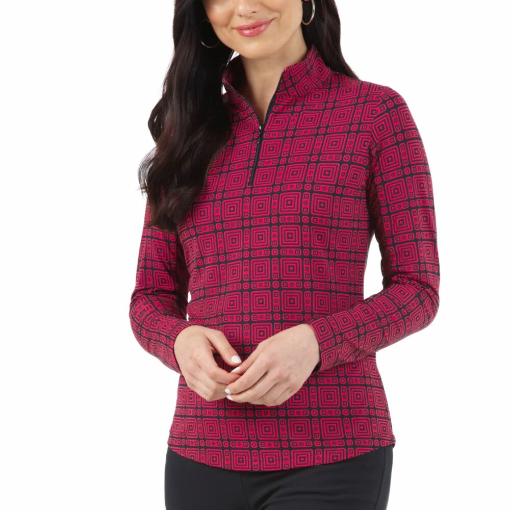 NWT IBKUL Pricilla Red & Black Long Sleeve Mock Golf Shirt - M XL & XXL ...