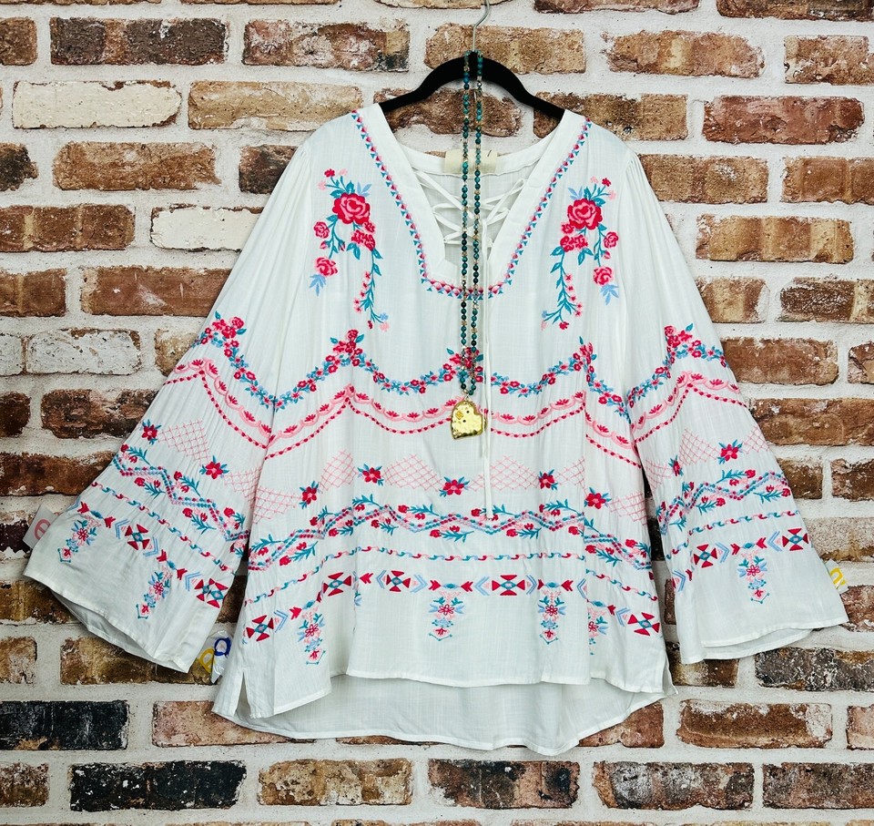 PLUS SIZE FLORAL HIPPIE EMBROIDERED BOHO WHITE TUNIC TOP 1X 2X 3X | eBay