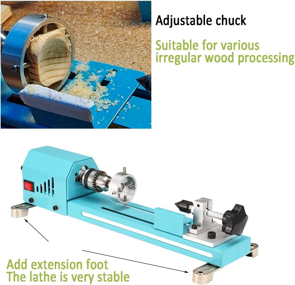 Mini Wood Lathe Machine DIY Turning Polishing Cutting Tabletop Tool Kit ...