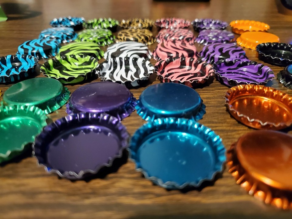 New 38 BOTTLE CAPS mix colors and design on bothsides for craft ...