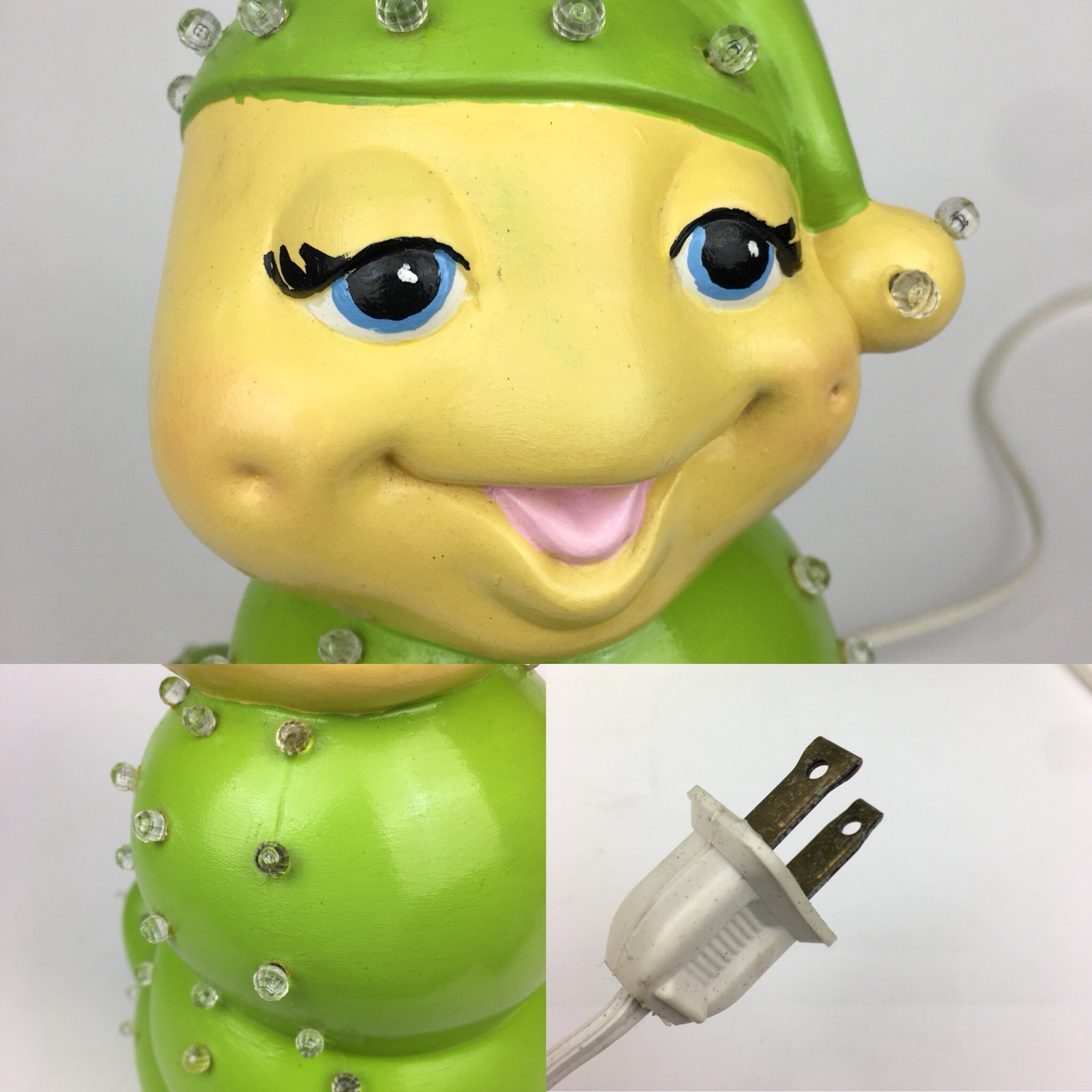 Vtg Atlantic Mold Ceramic Green Glow Worm Hand Painted Lamp Light w ...