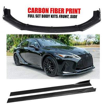 Front Bumper Lip Splitter + Side Skirt Carbon Fiber Style For Lexus ...