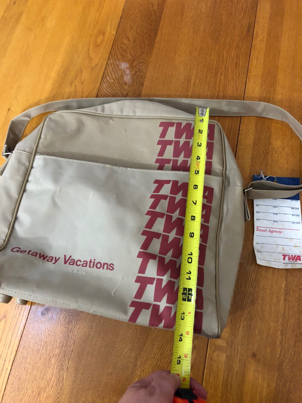 Vintage TWA Getaway Vacations Airline Zipper Travel Bag Tan/Red Dura W ...