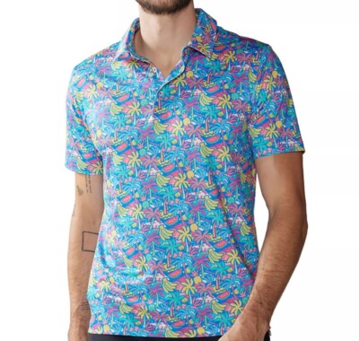 chubbies Men's Lightweight Performance Golf Polo Shirt Tropical Bunch ...