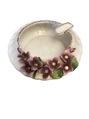 Vtg Lefton Hand Painted Ashtray Trinket Dish 136 3D Purple Flowers Gold ...