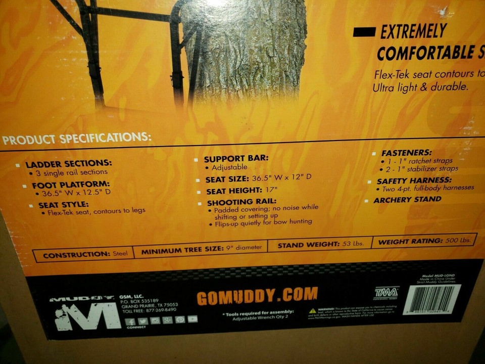 18 Ft Two Man Stand Muddy Legend XLT Deer Hunting Ladder Treestand w/2 ...