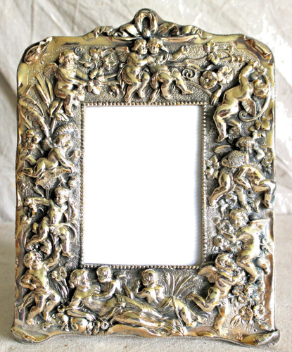 BIG 11" STERLING SILVER PICTURE FRAME ORNATE REPOUSSE CHERUB ITALY ...