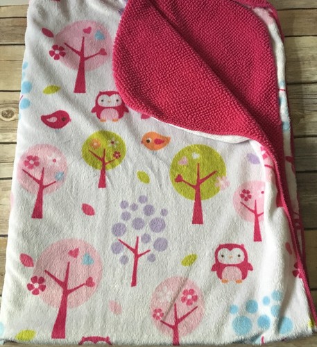 Circo Baby Blanket Owls Birds Trees Dark Pink Sherpa Girl Plush Green ...