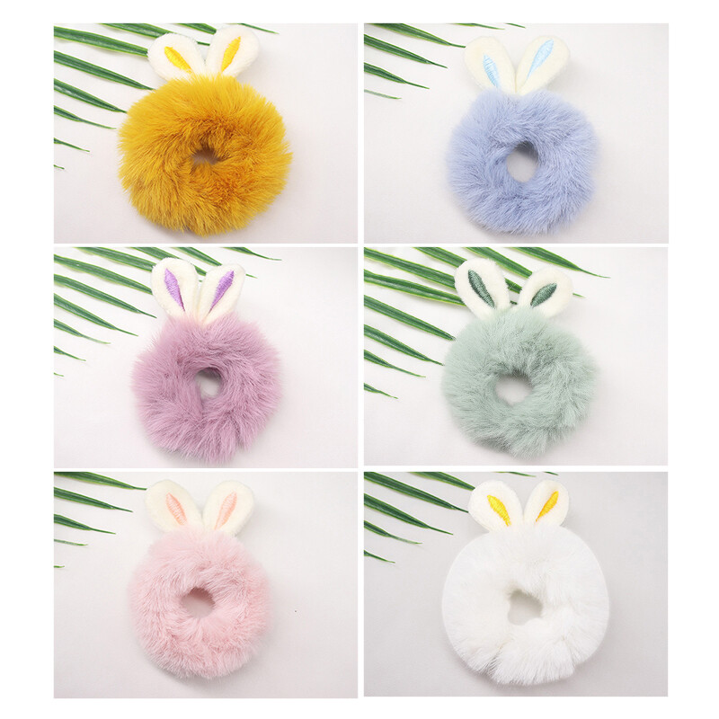 Cute Rabbit Ears Plush Hair Rope Elastic Rubber Bands Ponytail Holder ...
