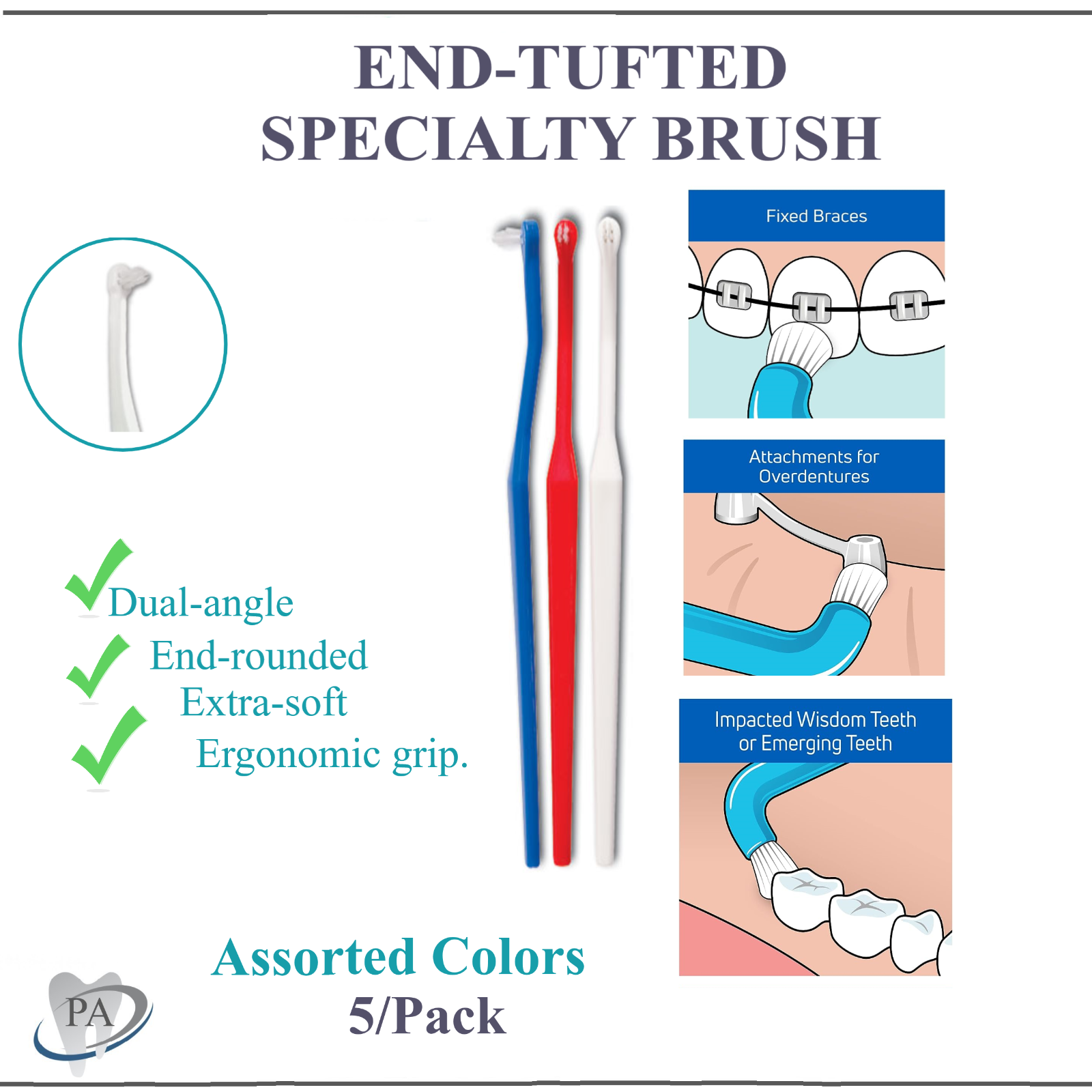 Dental End Tuft Toothbrush 7 Tuft Tapered, Assorted Colors. 5/Pk | eBay