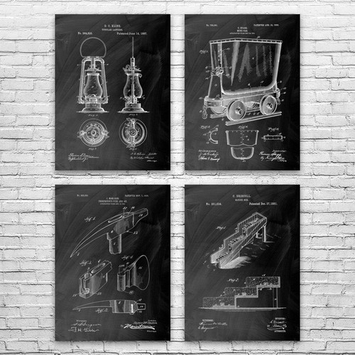 Mining Patent Wall Art Set of 4 Poster, Canvas or Framed Miner Gift ...