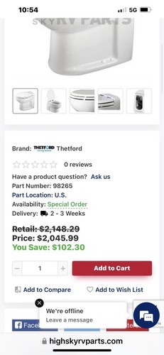 Thetford Tecma RV Toilet Low Profile 98265 Flush New Cheap Msrp 2k Rv ...