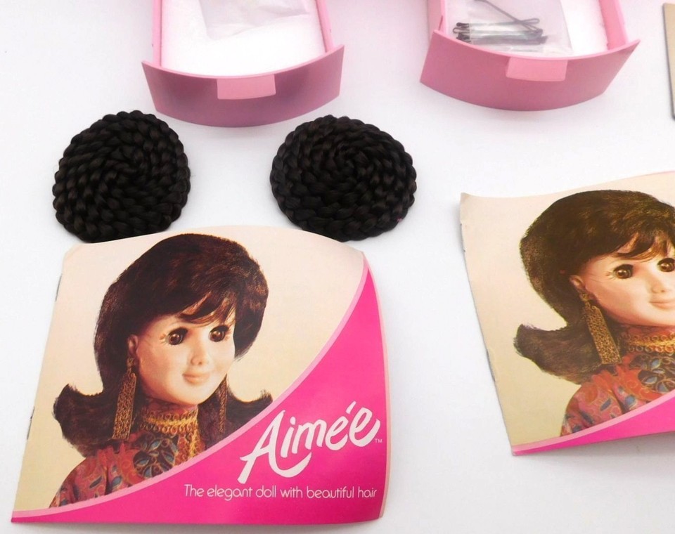 Set of VIntage Hasbro Aimee Doll Hair Wig Pink Cases Pamphlets 1972 | eBay