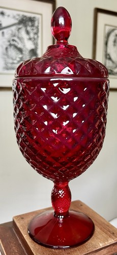 Vintage Mosser (?) Glass Ruby Red Candy Dish 11” Tall | eBay