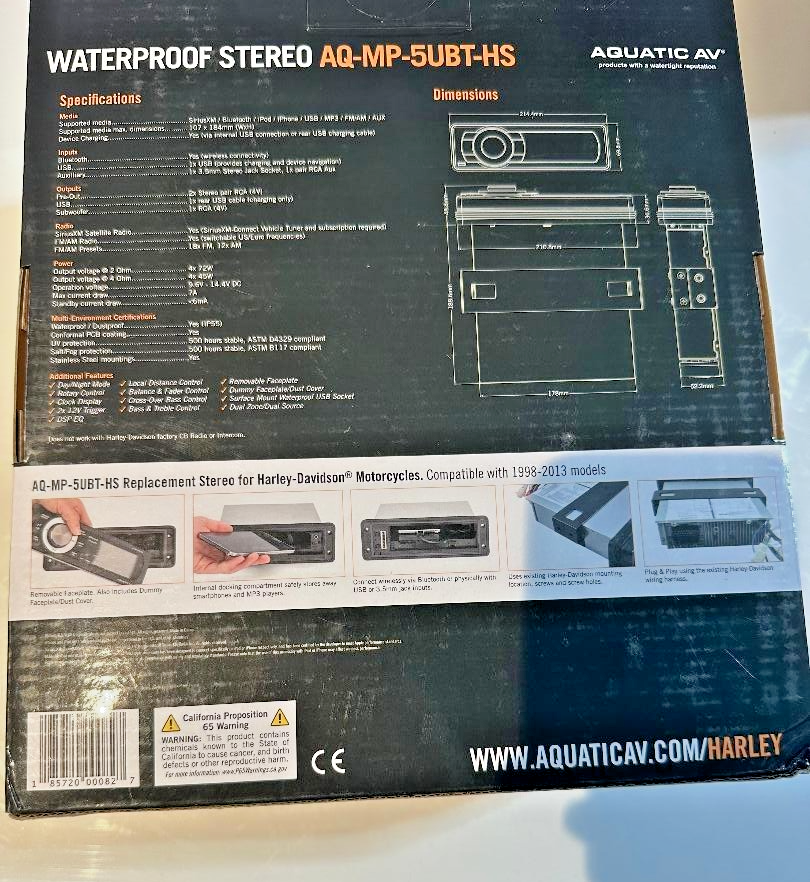 Aquatic AV AQ-MP-5UBT-HS Harley Davidson AM/FM, Satellite Radio Ready ...