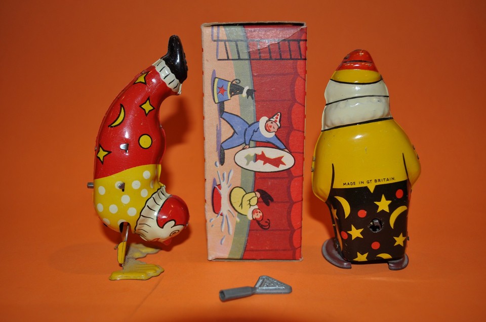 2-Scarce Mint Tin Windup English Clowns 1940's, Handstand Clown w ...