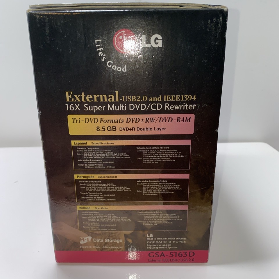 LG External Dvd USB 2.0 Rewriter GSA-5163D tri dvd formats NO Power ...