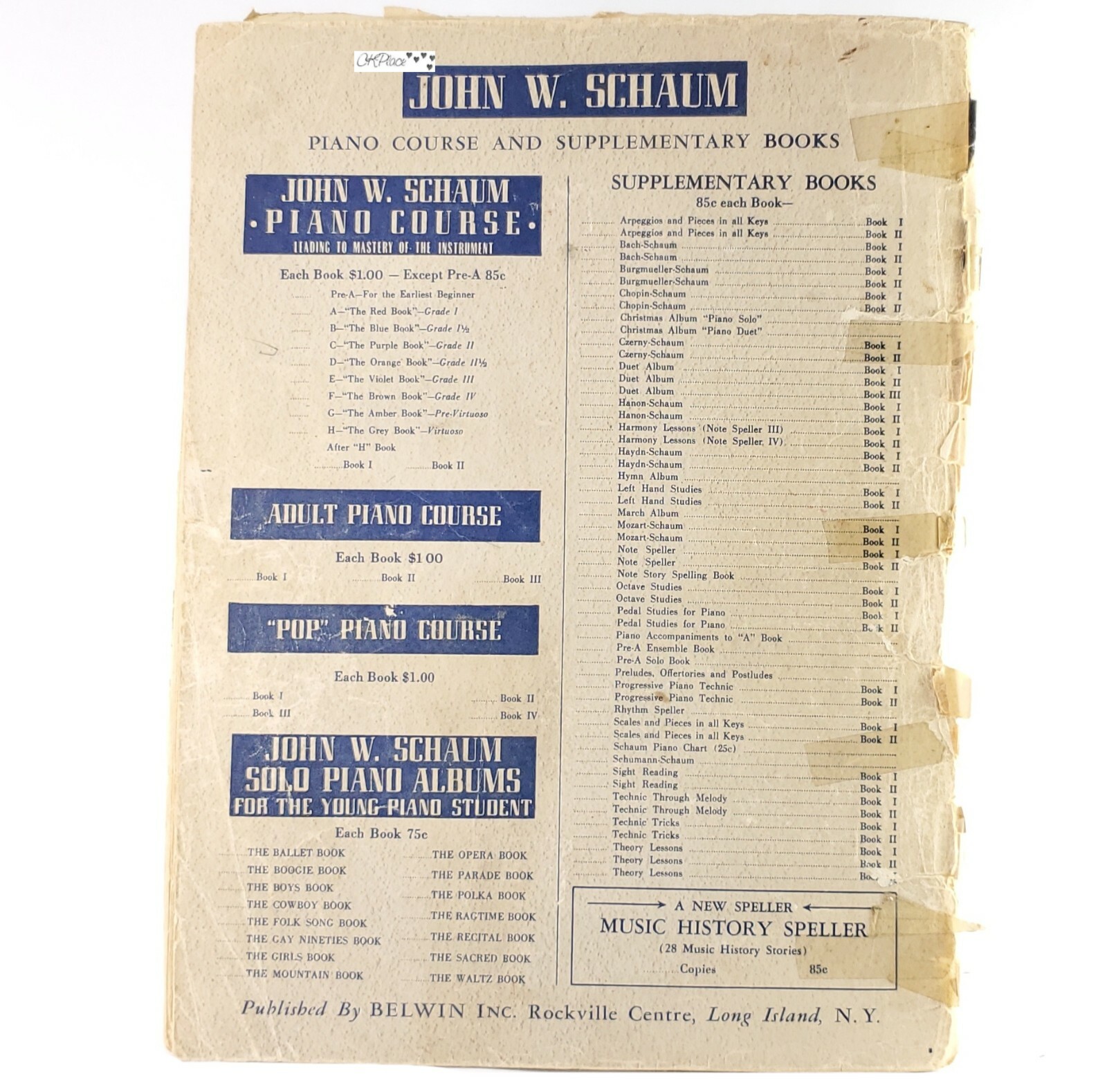 Vintage 1945 John W. Schaum Piano Course The Blue Book Sheet Music ...