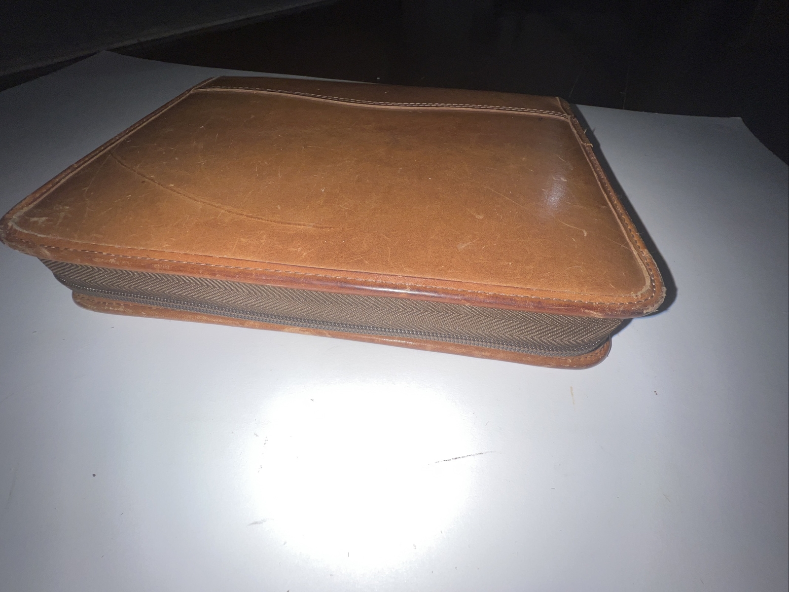 Vtg Day Timer Planner Organizer Brown Leather Zipper Binder Distressed ...