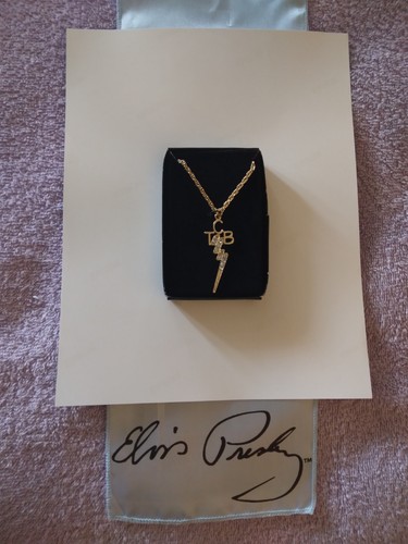 ELVIS PRESLEY TCB GOLD PLATED RHINESTONE NECKLACE SIGNATURE BLUE SCARF ...