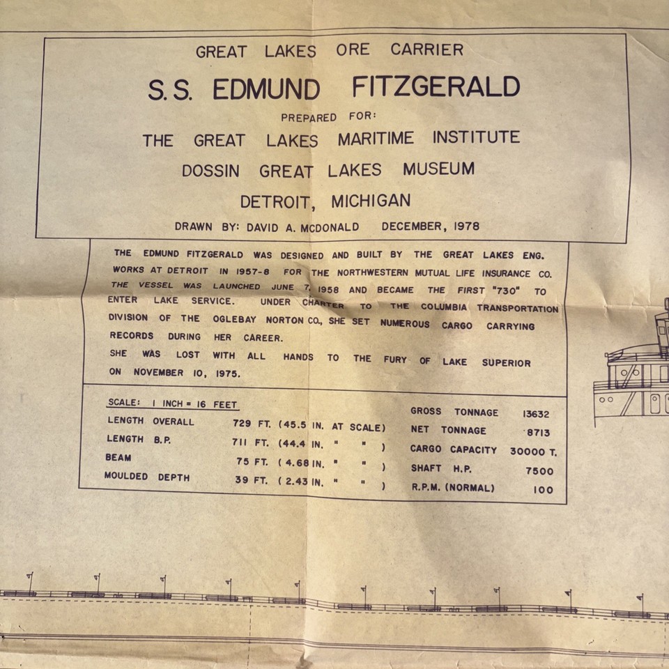 S.S. Edmund Fitzgerald Schematic Blackline Blueprint by David A ...