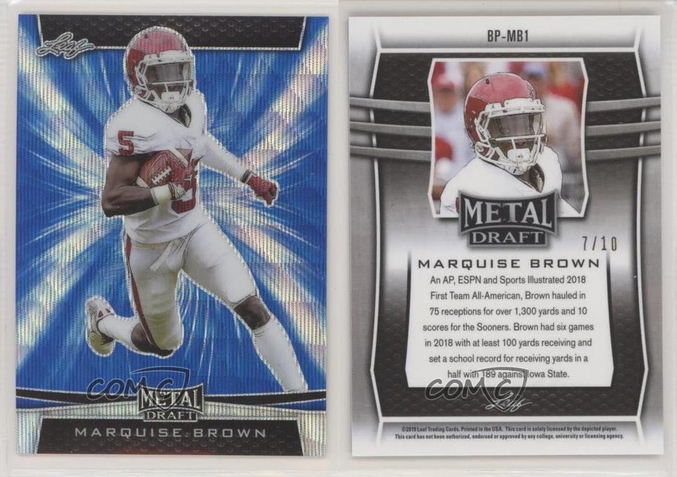 2019 Leaf Metal Draft Preview Blue Wave 7/10 Marquise Brown Rookie RC ...