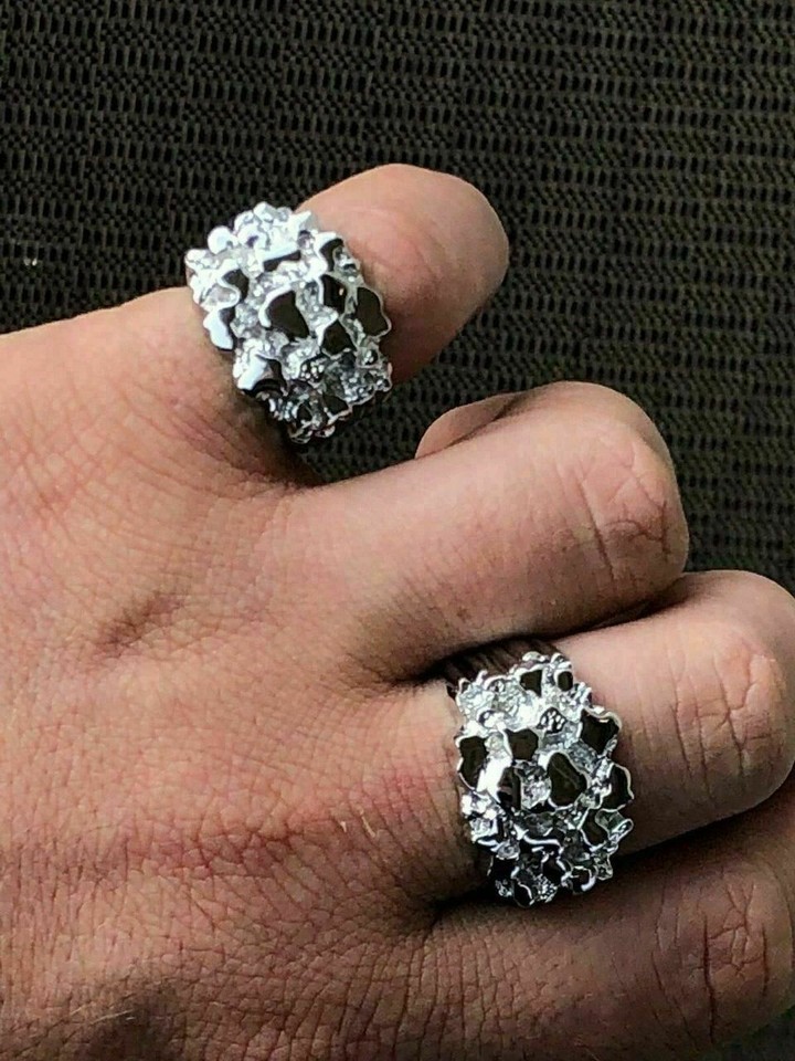 Men's REAL Solid 925 Sterling Silver Heavy Nugget Ring Plain Heavy ...