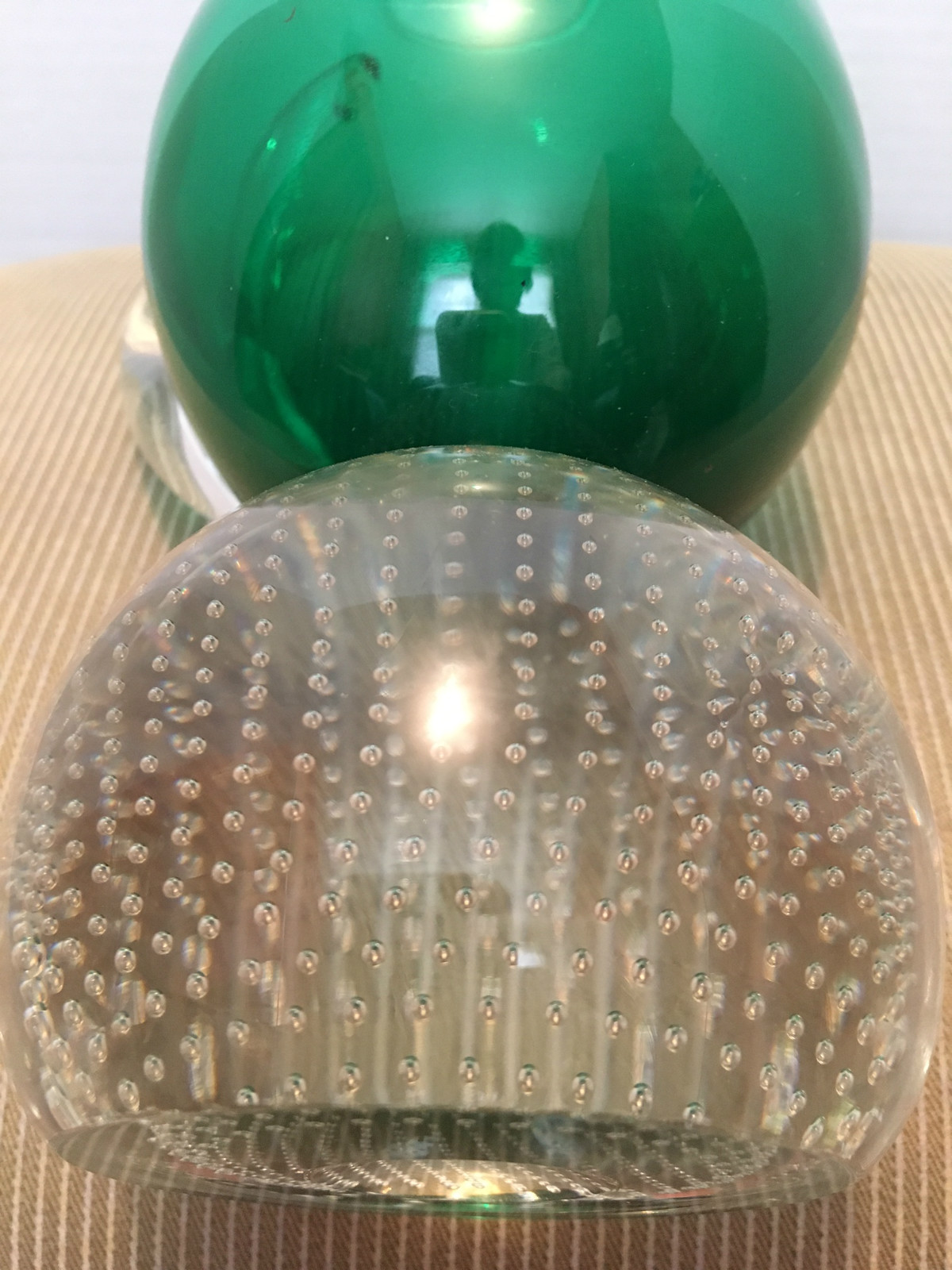 Erickson Emerald Pitcher, Typical Controlled Bubble Paperweight Base 11 ...