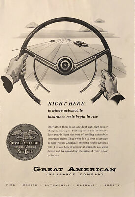 1959 Great American Insurance VTG 1950s PRINT AD Steering Wheel Auto ...