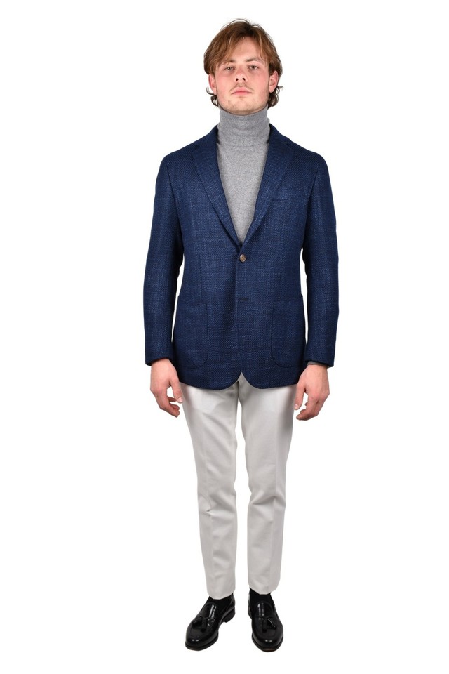 STILE LATINO handmade blazer US 34 EU 44 wool silk blue Vincenzo ...